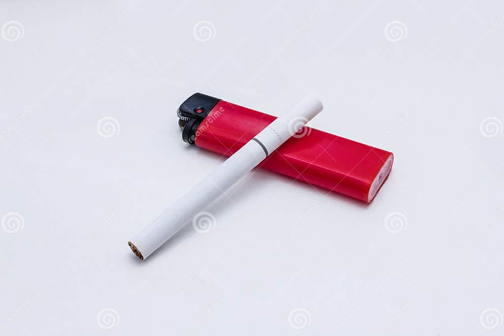 Cigarette with Red Cigarette Lighter Stock Image - Image of habit, care ...
