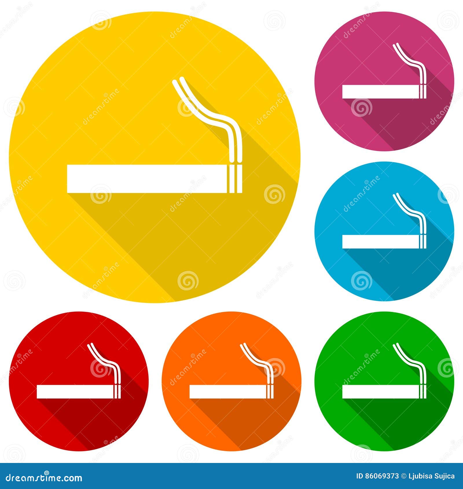 Cigarette Smoke Sign Icons Set with Long Shadow Stock Illustration ...