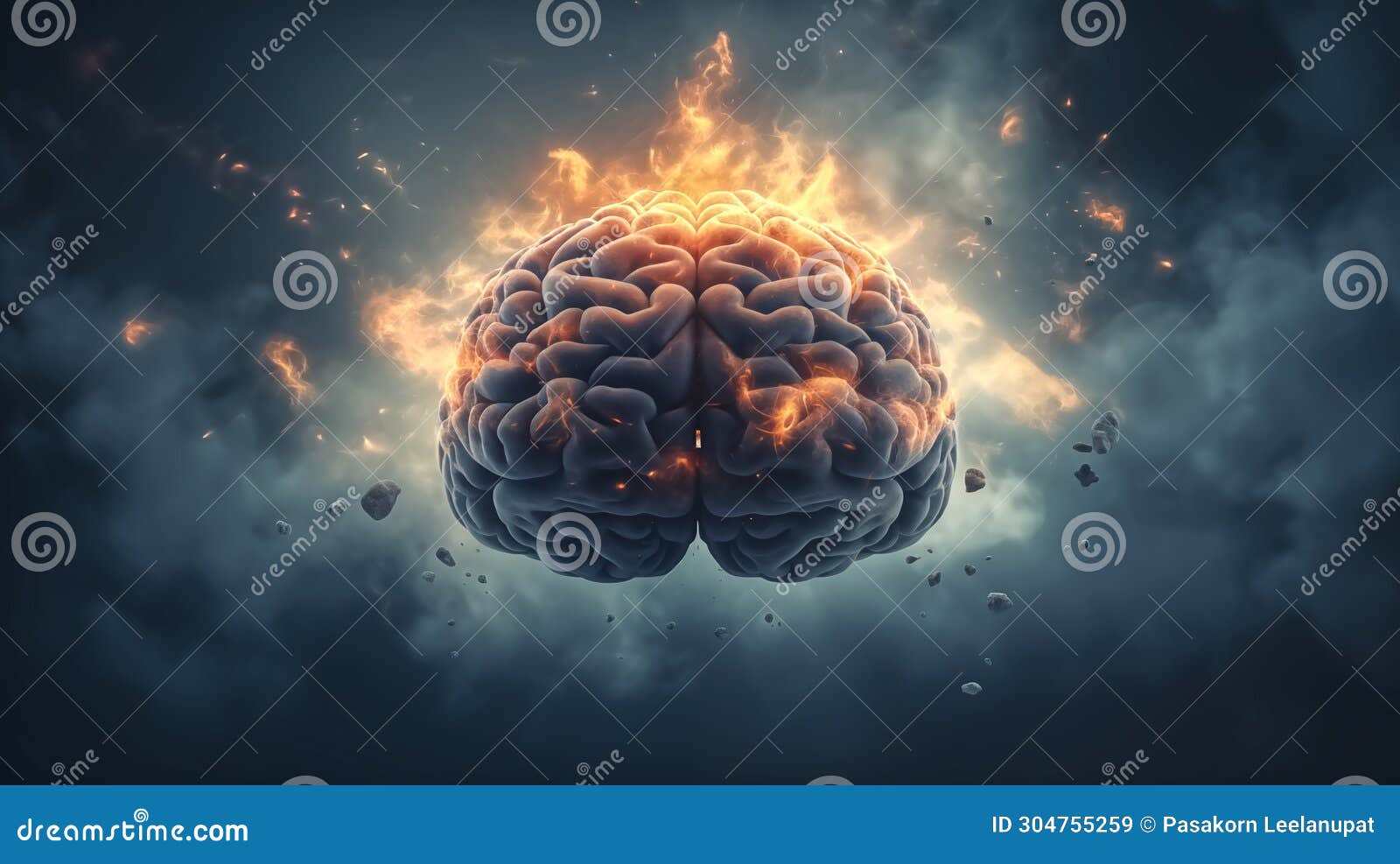 Human Brain Filled with Smoke. Brain Exploding with Knowledge an Stock ...