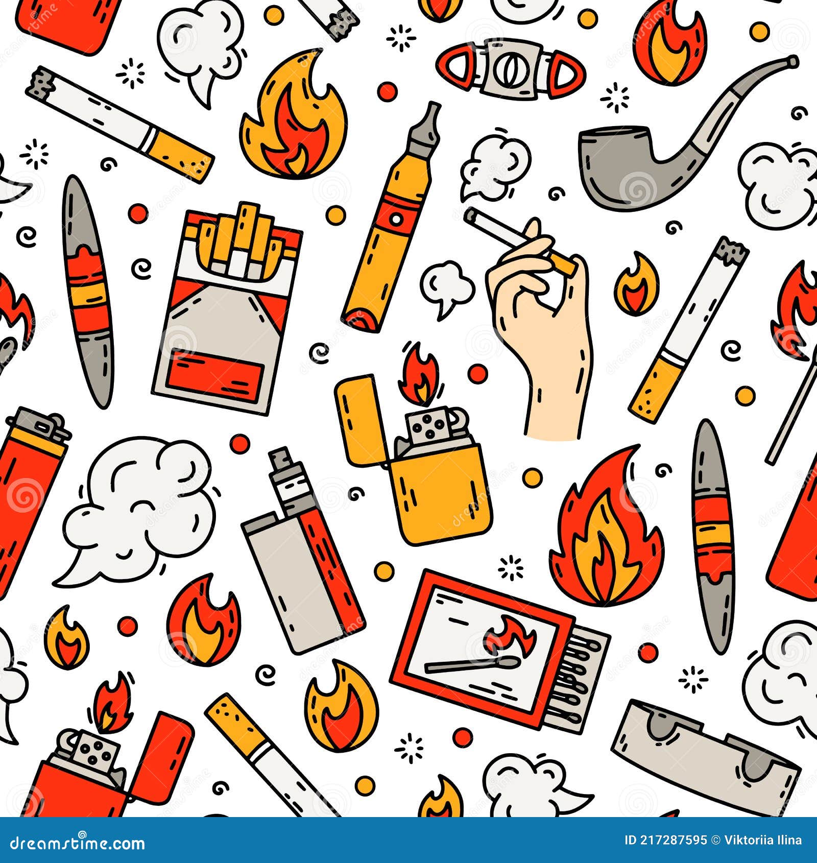 Cigarette Smoking Vector Seamless Pattern in Doodle Style Stock Vector ...