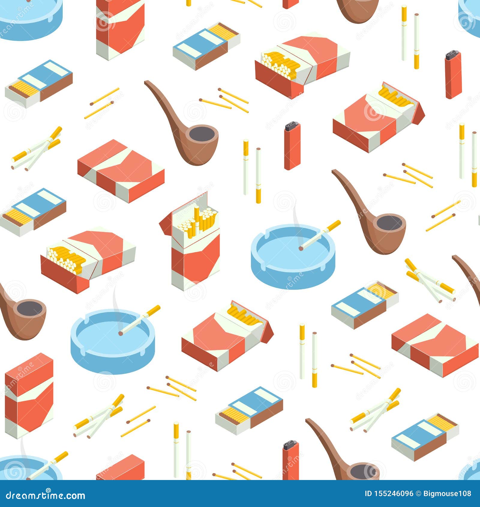 Cigarettes Accessories Smokers 3d Seamless Pattern Background Isometric ...