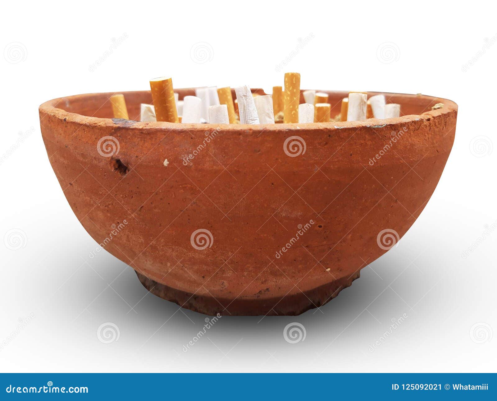 Cigarettes in Ashtray Pottery Cup on Isolate with Clipping Path Stock ...