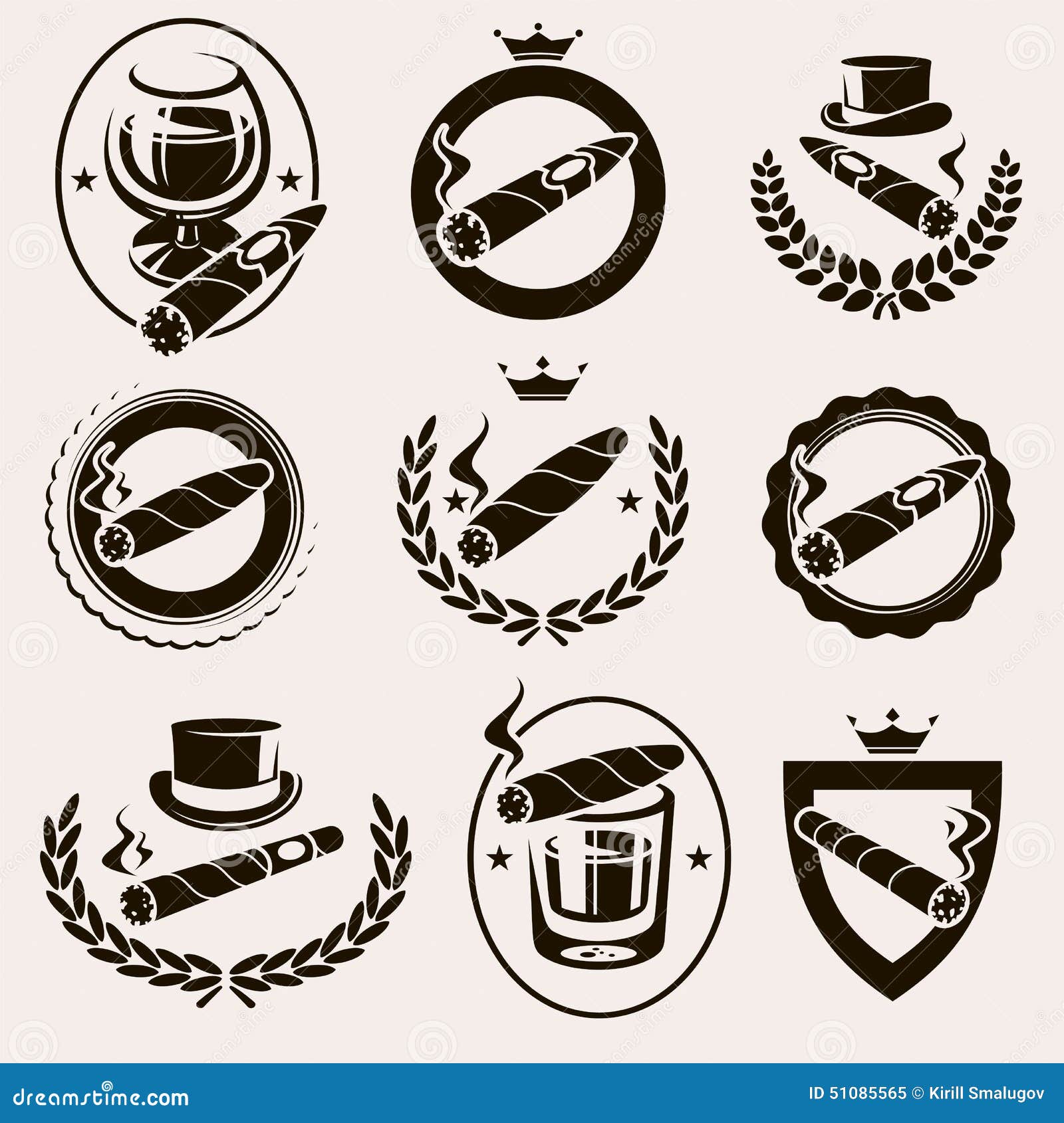 Cigars Label and Icons Set. Vector Stock Vector - Illustration of smoke ...