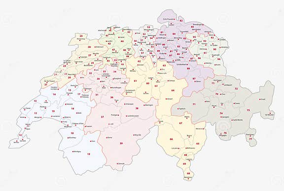 2-cijfer Postcodegebieden Zwitserland Vector Illustratie - Illustration ...
