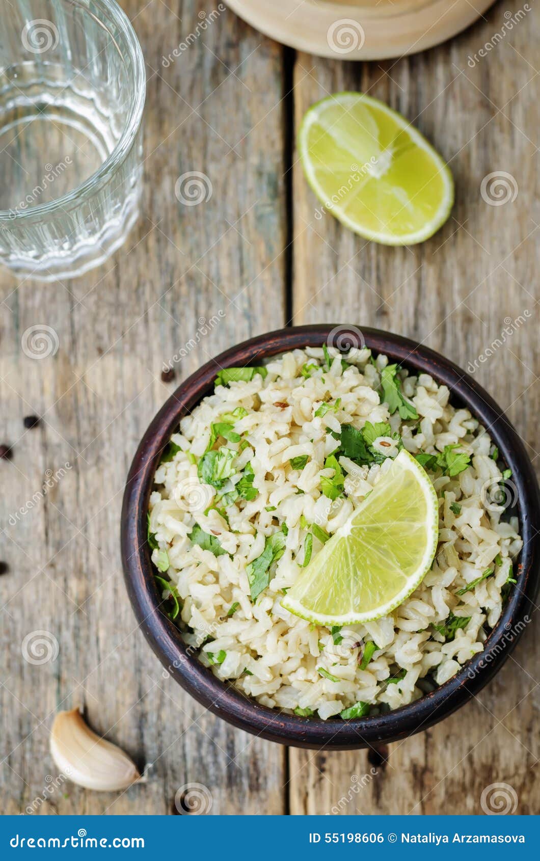 Cilantro Lime Garlic Brown Rice Stock Photo - Image of homemade ...