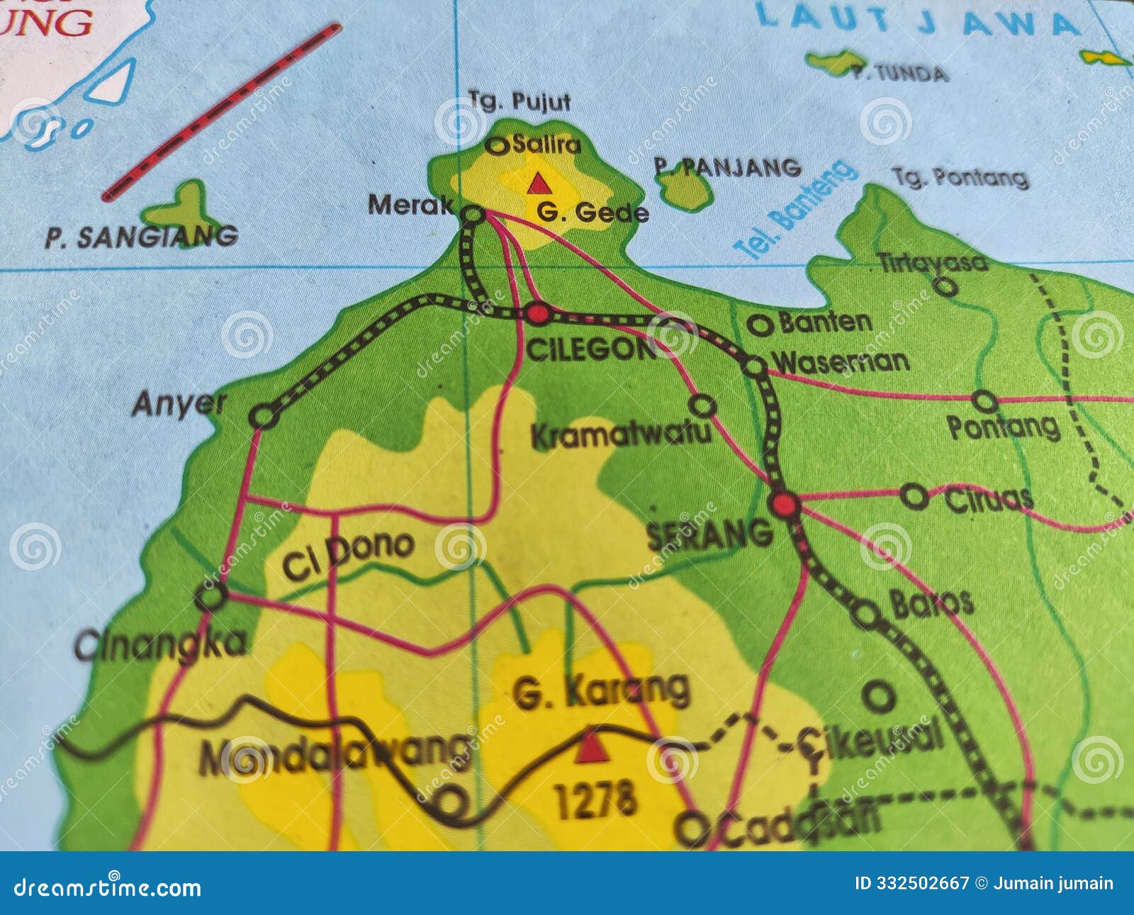Cilegon Map and Major Cities Around it on Physical Map Stock Image ...