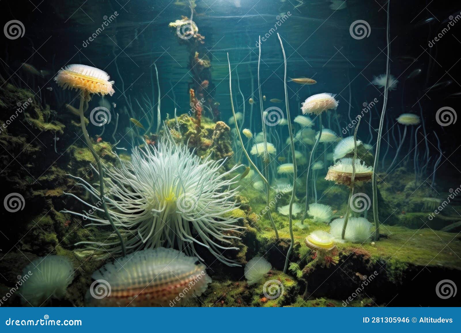 Ciliate Protozoa among Aquatic Plants in Pond Stock Illustration ...