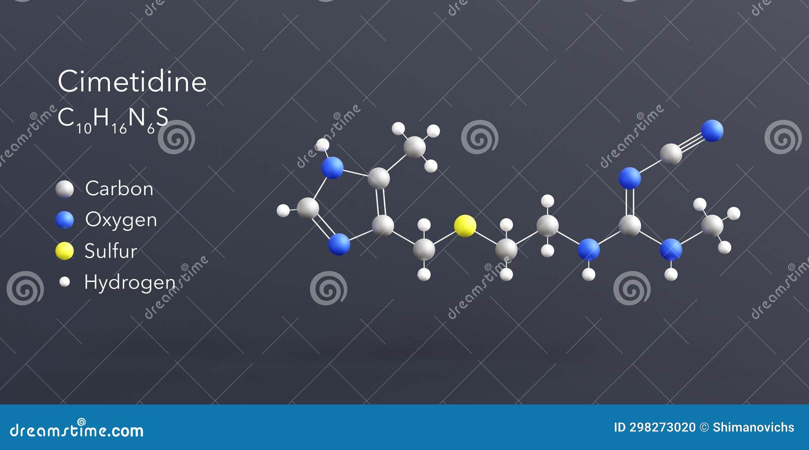 Cimetidine Molecule 3d Rendering, Flat Molecular Structure with ... Cimetidine Molecule 3d Rendering, Flat Molecular Structure with ...