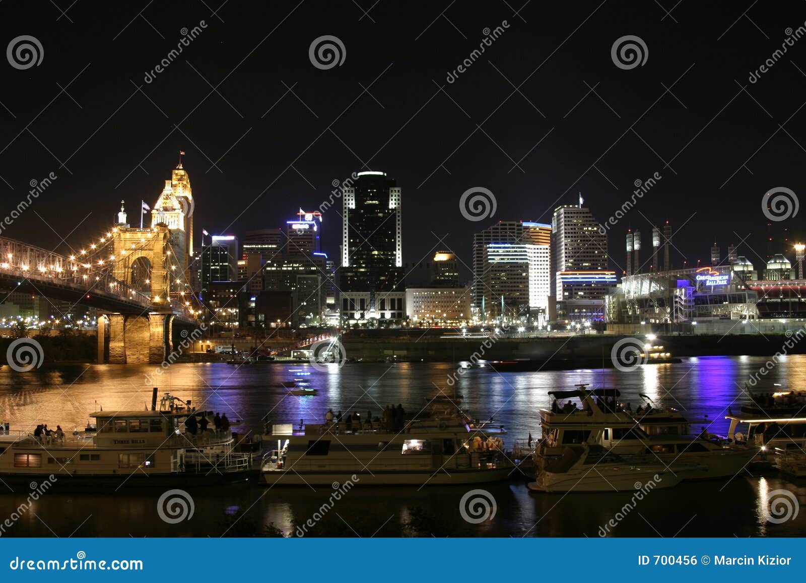 Cincinnati Downtown by Night Stock Photo - Image of cincinnati, light ...