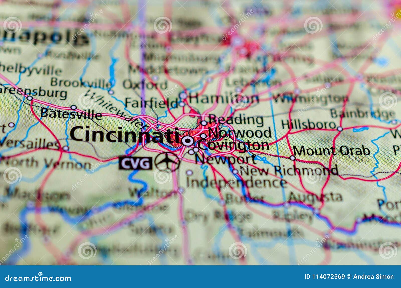 Cincinnati en mapa imagen de archivo. Imagen de correspondencia - 114072569