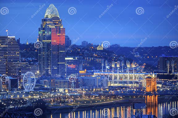 Cincinnati at night stock image. Image of suspension - 171065403