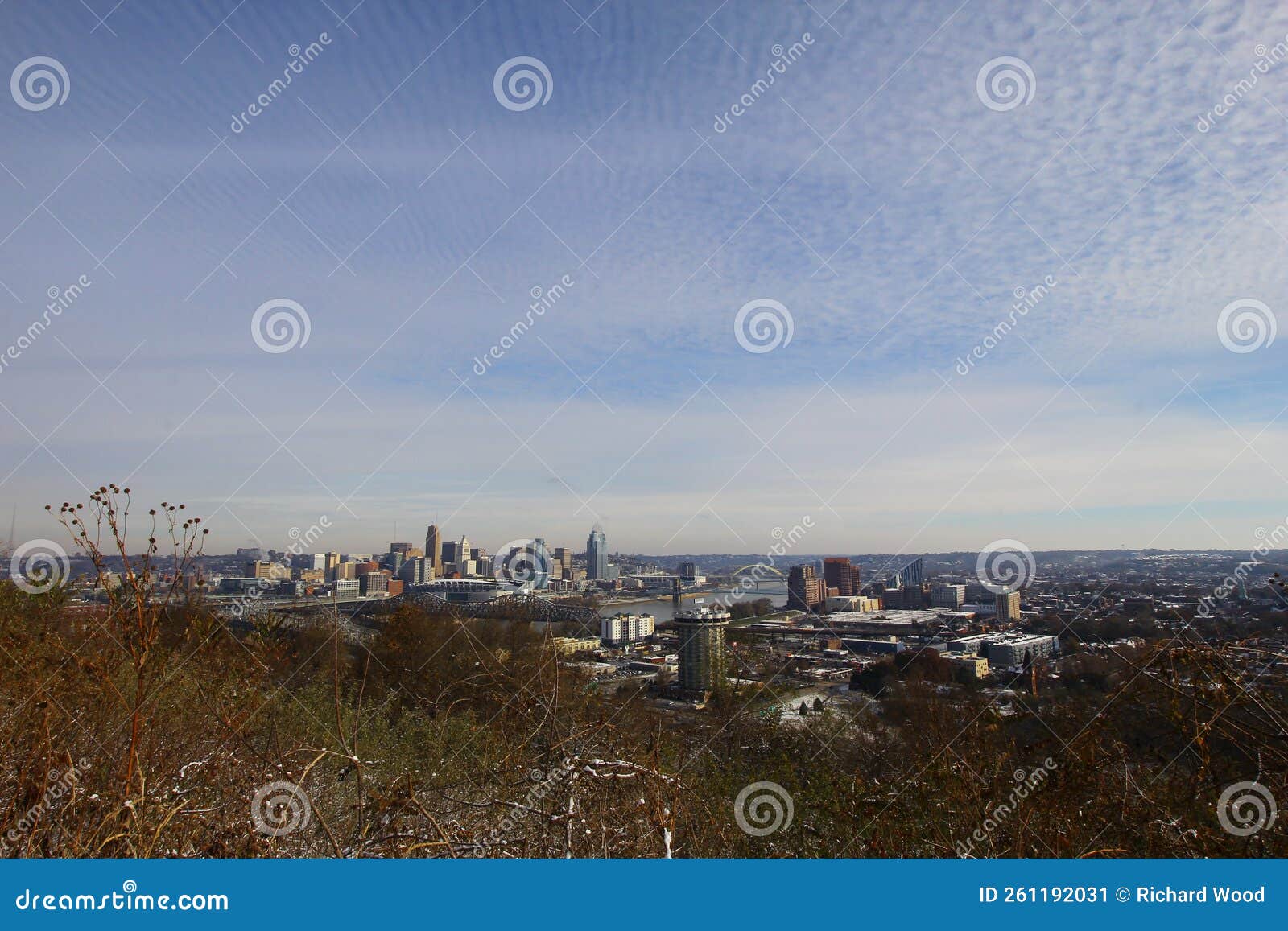 Cincinnati, Ohio Seen after a Light Snow from Devou Park, Kentucky ...