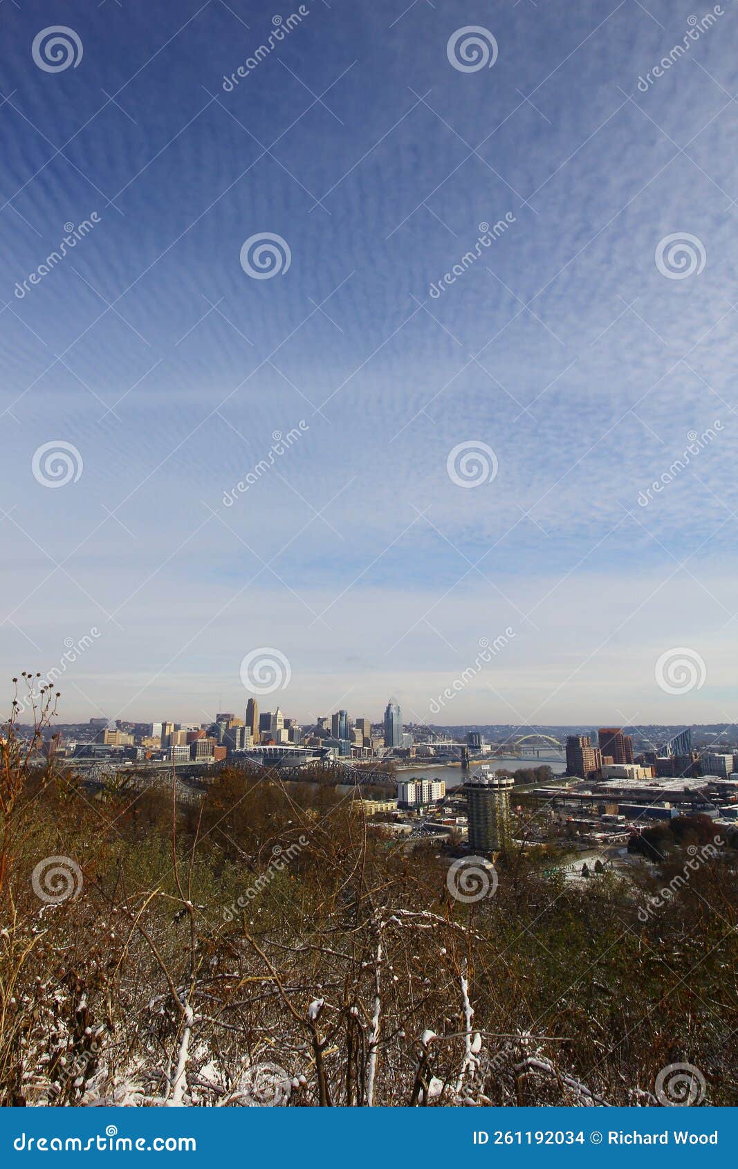 Cincinnati, Ohio Seen after a Light Snow from Devou Park, Kentucky ...