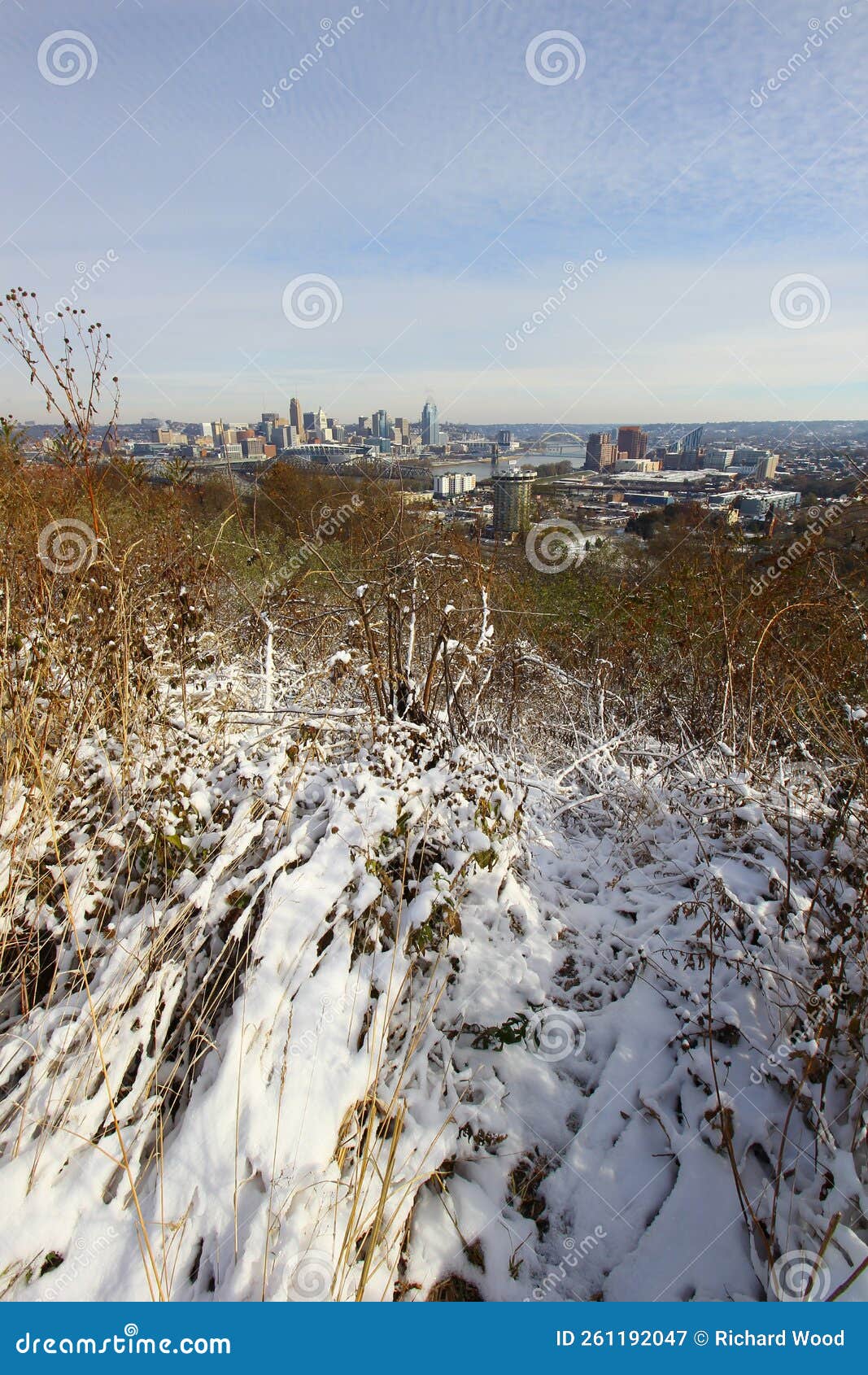 Cincinnati, Ohio Seen after a Light Snow from Devou Park, Kentucky ...