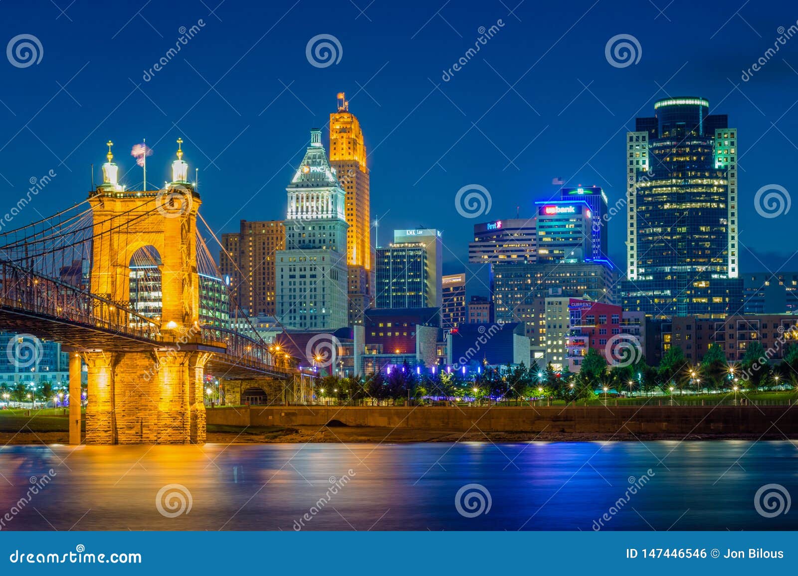 The Cincinnati Skyline and Ohio River at Night, Seen from Covington ...