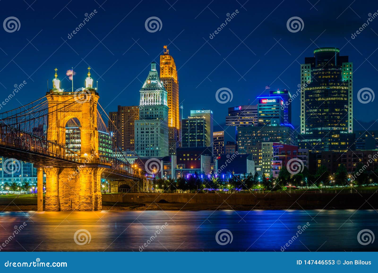 The Cincinnati Skyline and Ohio River at Night, Seen from Covington ...