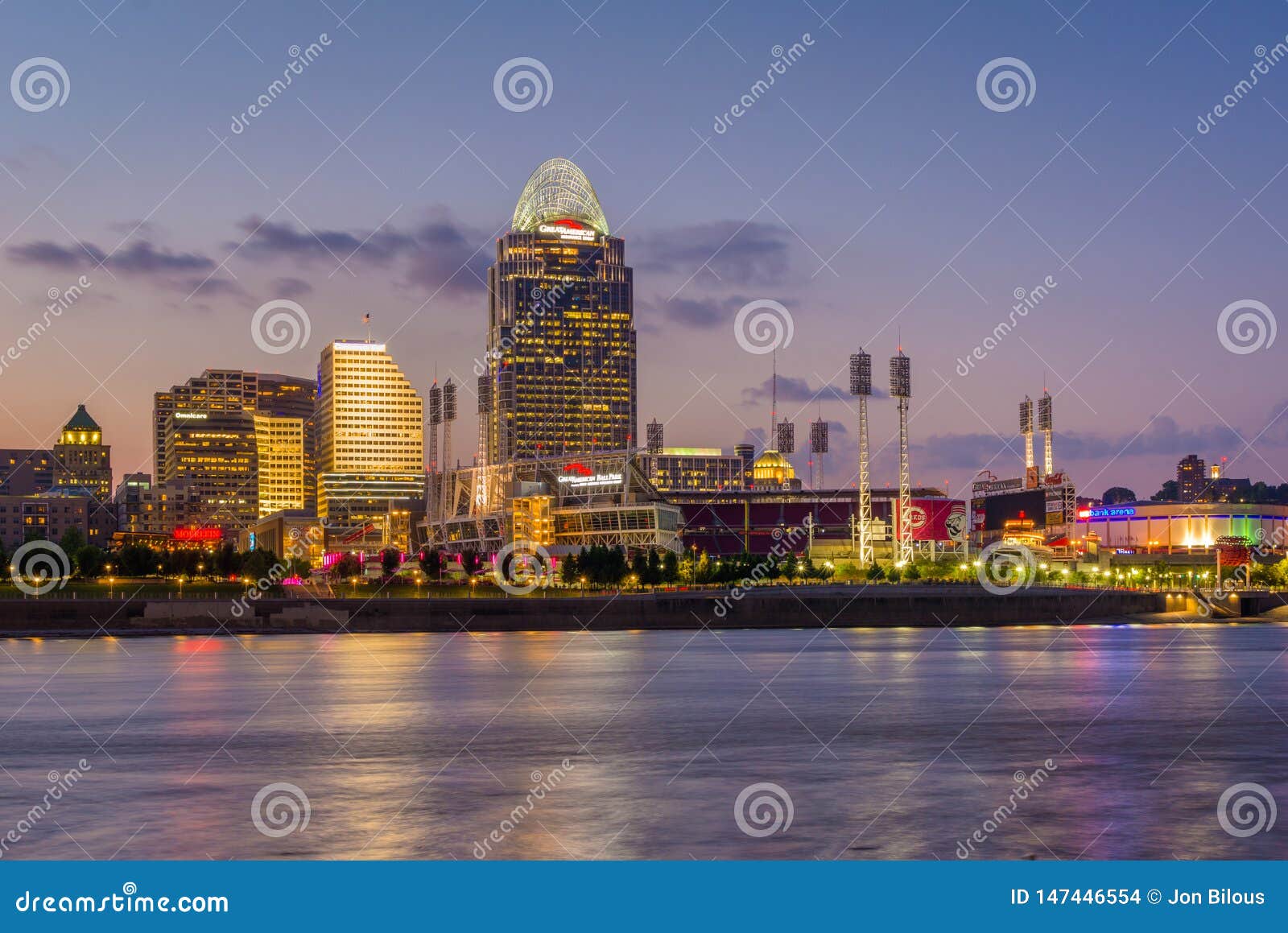 The Cincinnati Skyline and Ohio River at Night, Seen from Covington ...