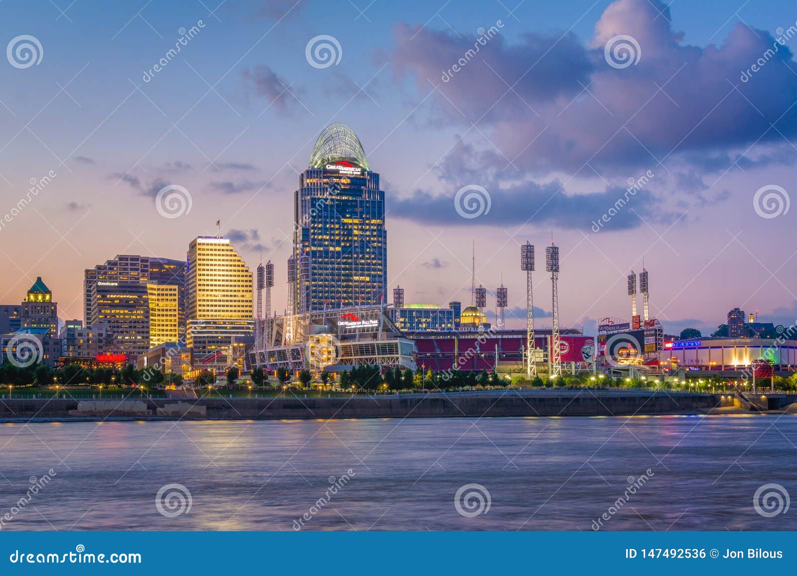 The Cincinnati Skyline and Ohio River at Night, Seen from Covington ...