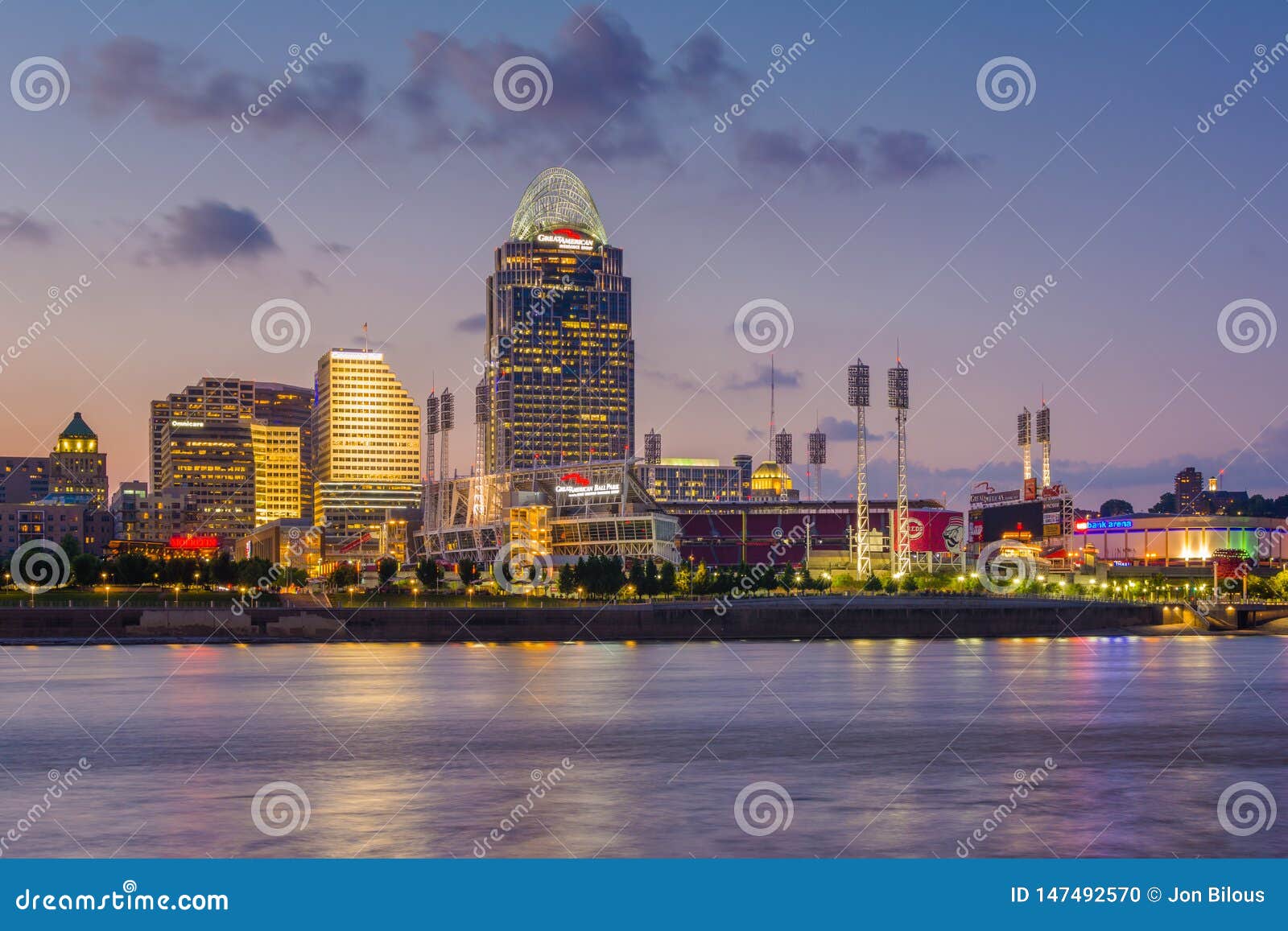 The Cincinnati Skyline and Ohio River at Night, Seen from Covington ...