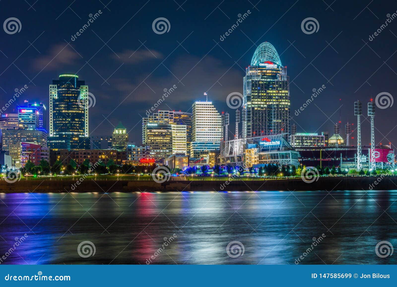 The Cincinnati Skyline and Ohio River at Night, Seen from Covington ...