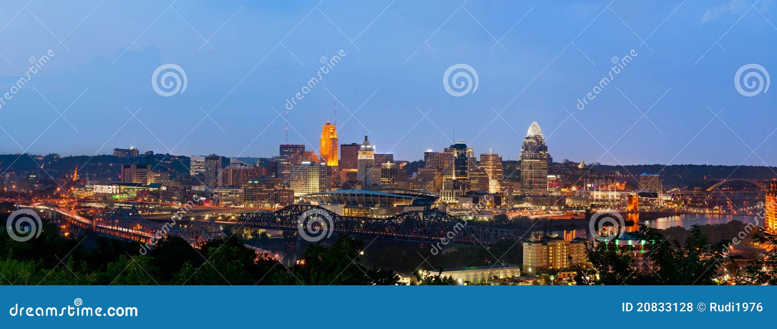 Cincinnati Skyline Panorama. Stock Photo - Image of multiple, bridge ...