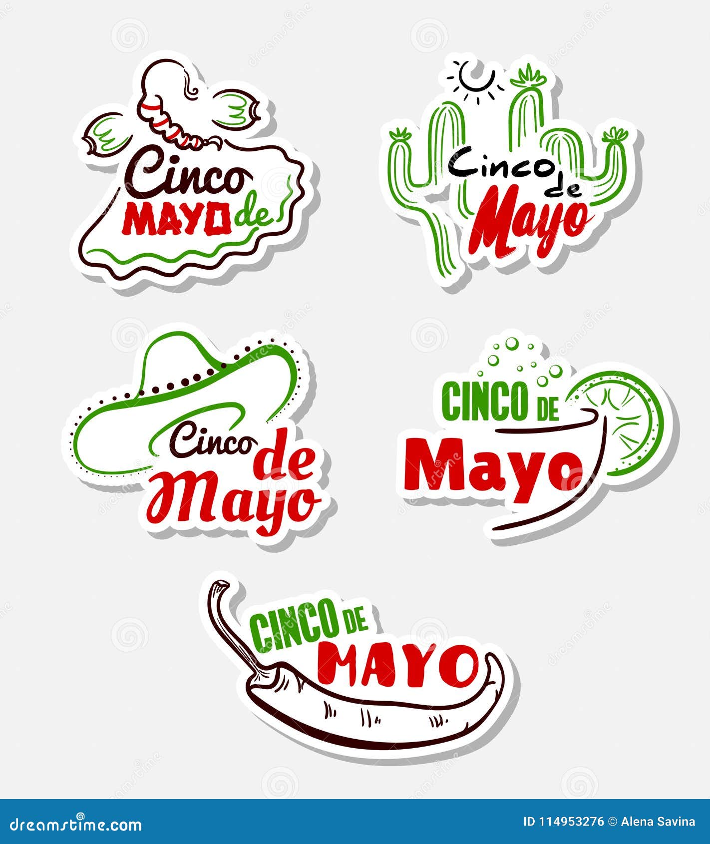 Cinco De Mayo Stickers Set vector illustratie. Illustration of cactus ...