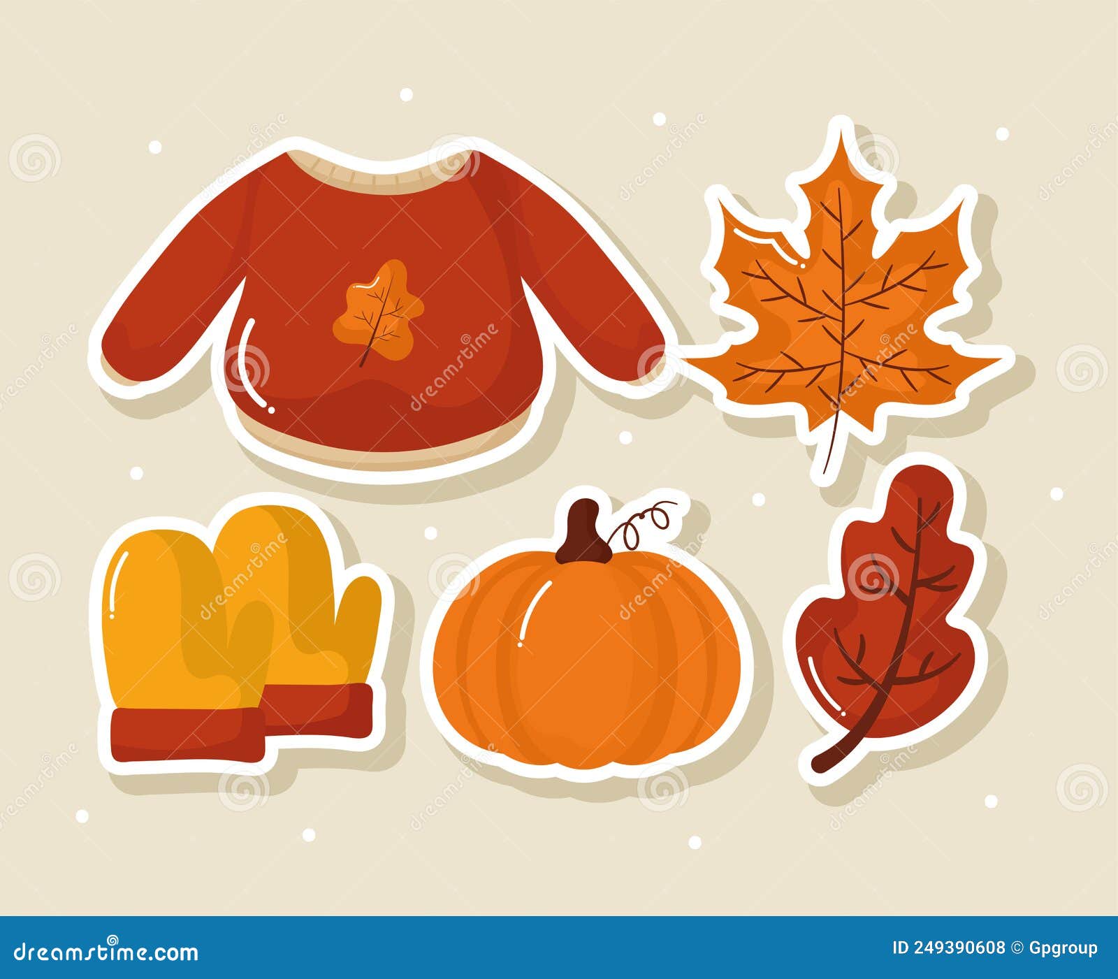 Cinco itens do outono ilustração do vetor. Ilustração de queda - 249390608