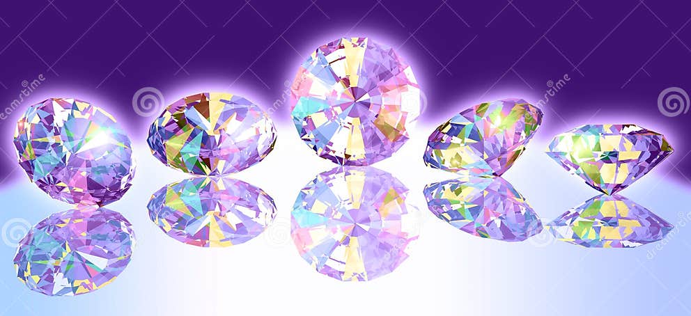 Cinco Joyas Que Brillan Intensamente Stock de ilustración - Ilustración ...