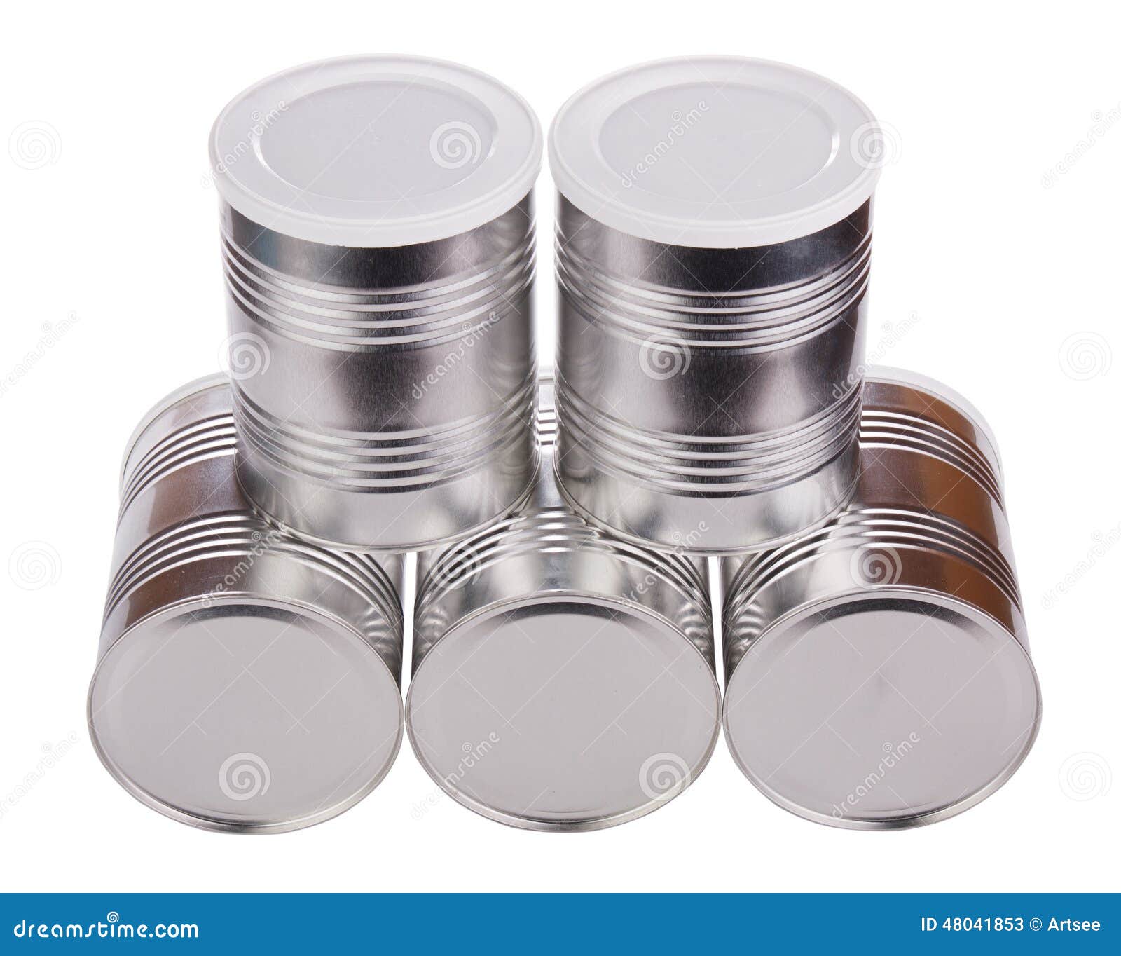 Cinco latas del metal imagen de archivo. Imagen de aluminio - 48041853