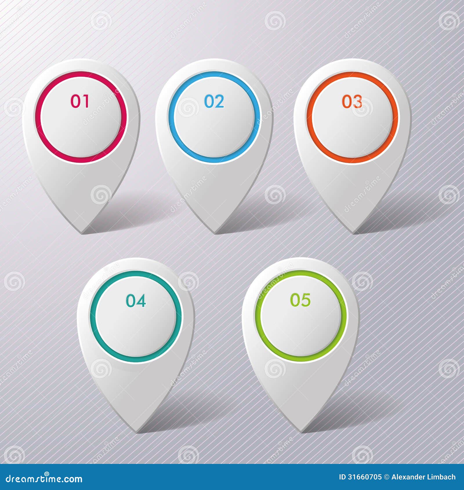 Cinco Marcadores Coloridos De Infographic Ilustración del Vector ...