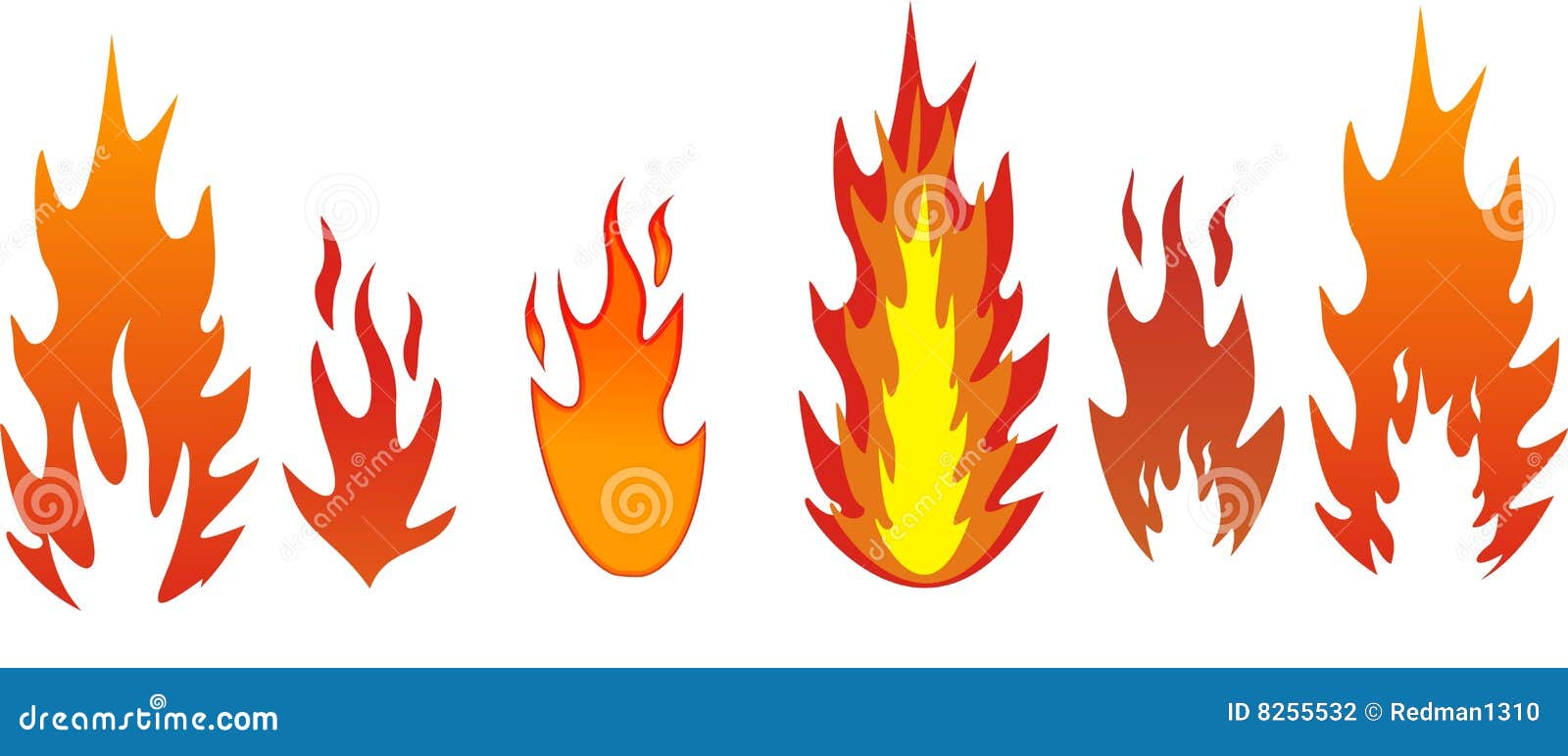 Cinco tipos de flamas ilustração do vetor. Ilustração de arte - 8255532