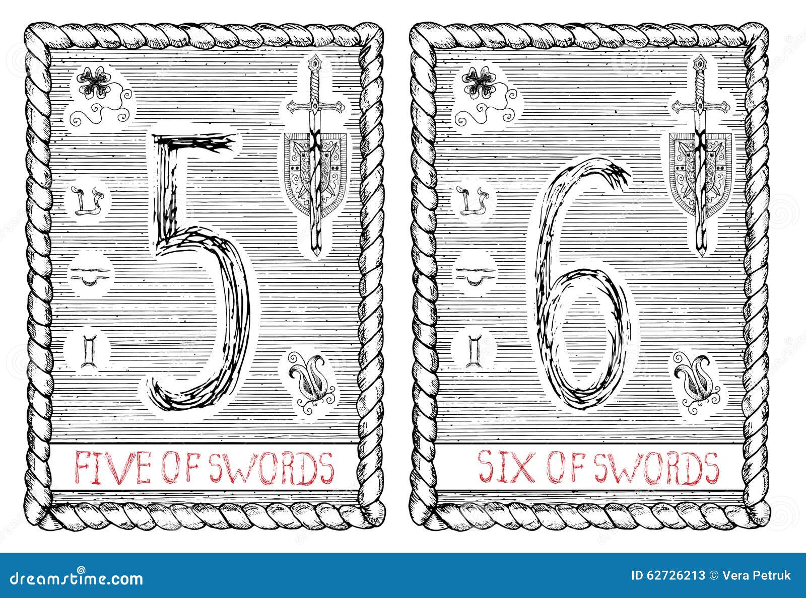 Cinco Y Seis De Espadas La Carta De Tarot Ilustración del Vector ...