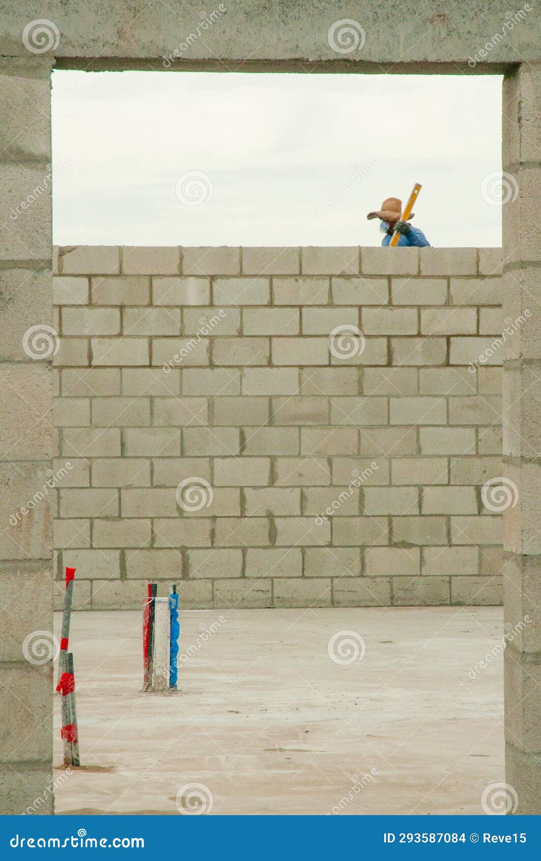 Cinder Block Wall, Seen through Door Opening, Contractor, in Opening ...