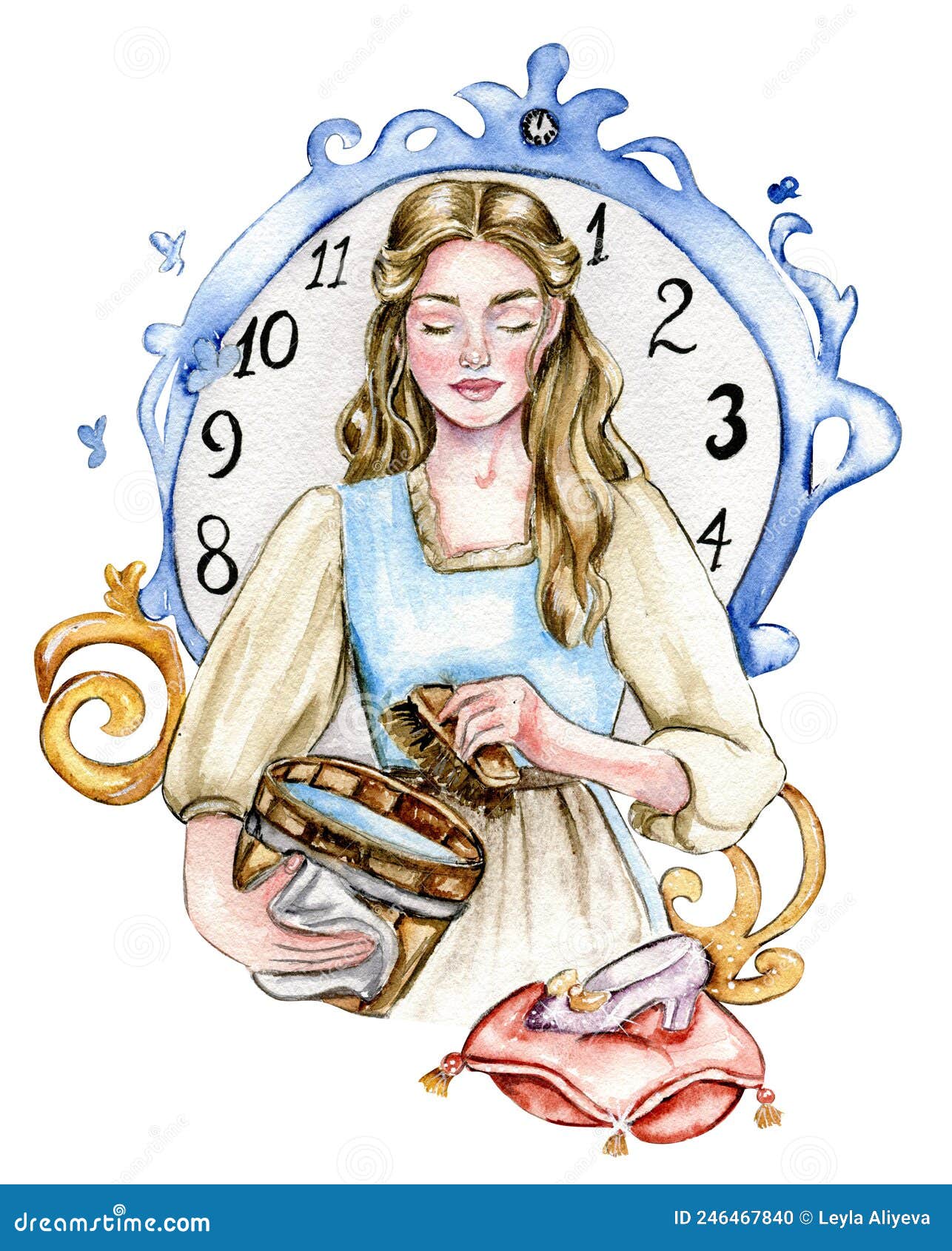 Cinderella with a Bucket of Water on the Background of the Clock Stock ...