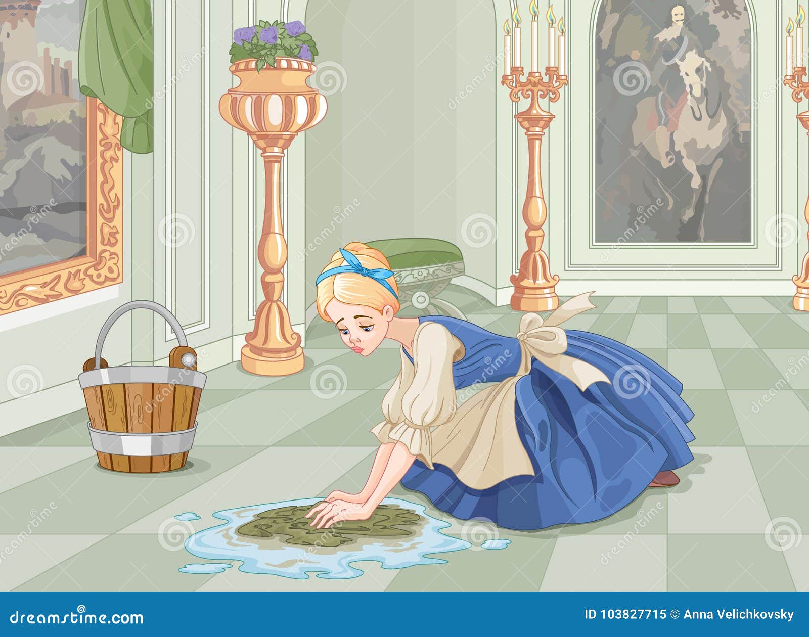 Cinderella Cleaning triste stock de ilustración. Ilustración de ilustraciones - 103827715