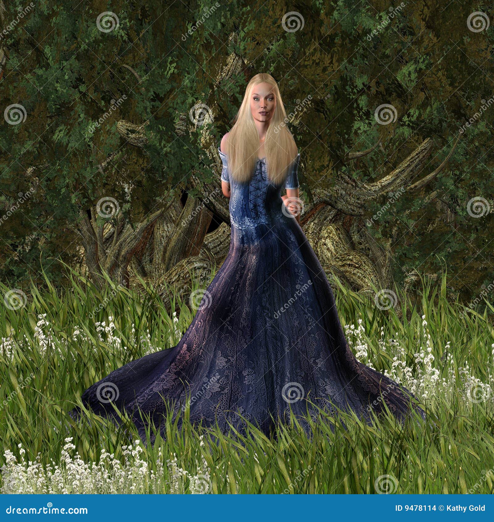 Cinderella Princess Standing in the Forest Stock Illustration ...