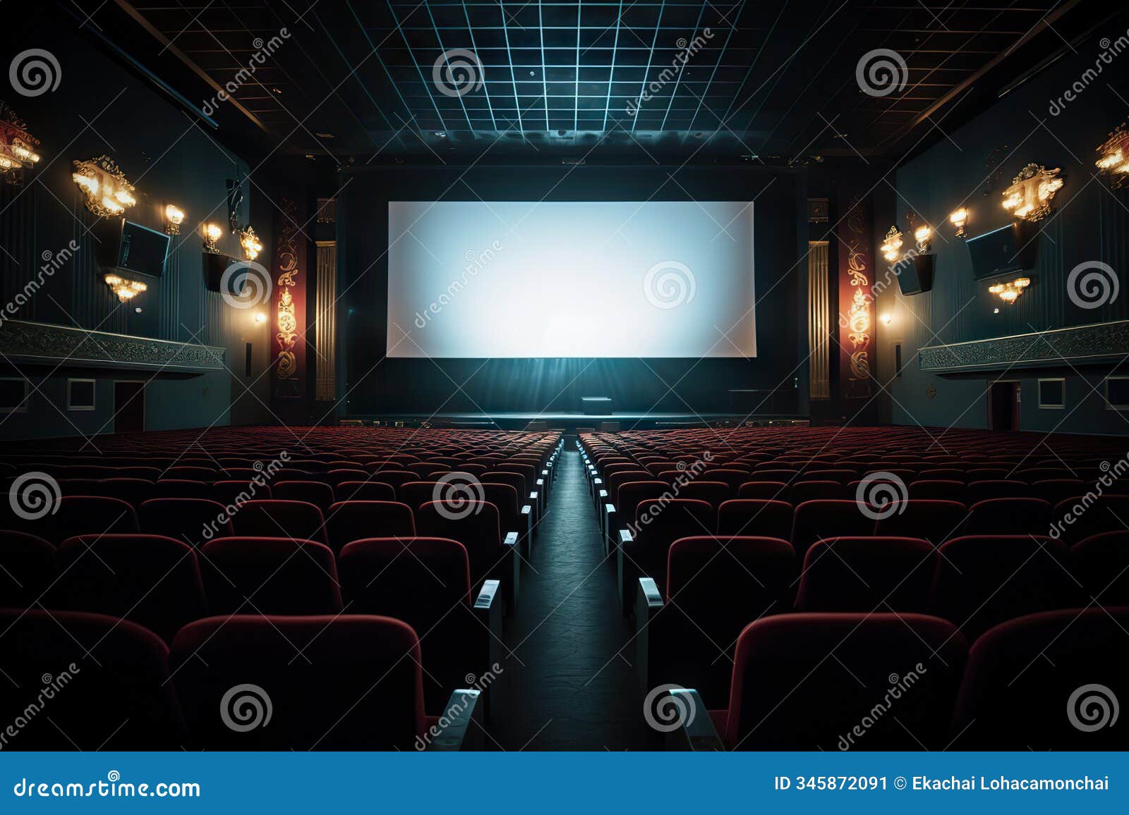 Cinema Auditorium. Blank Canvas of Entertainment with Empty Curtains ...
