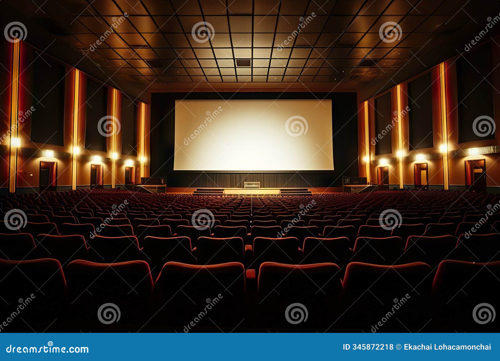 Cinema Auditorium. Blank Canvas of Entertainment with Empty Curtains ...