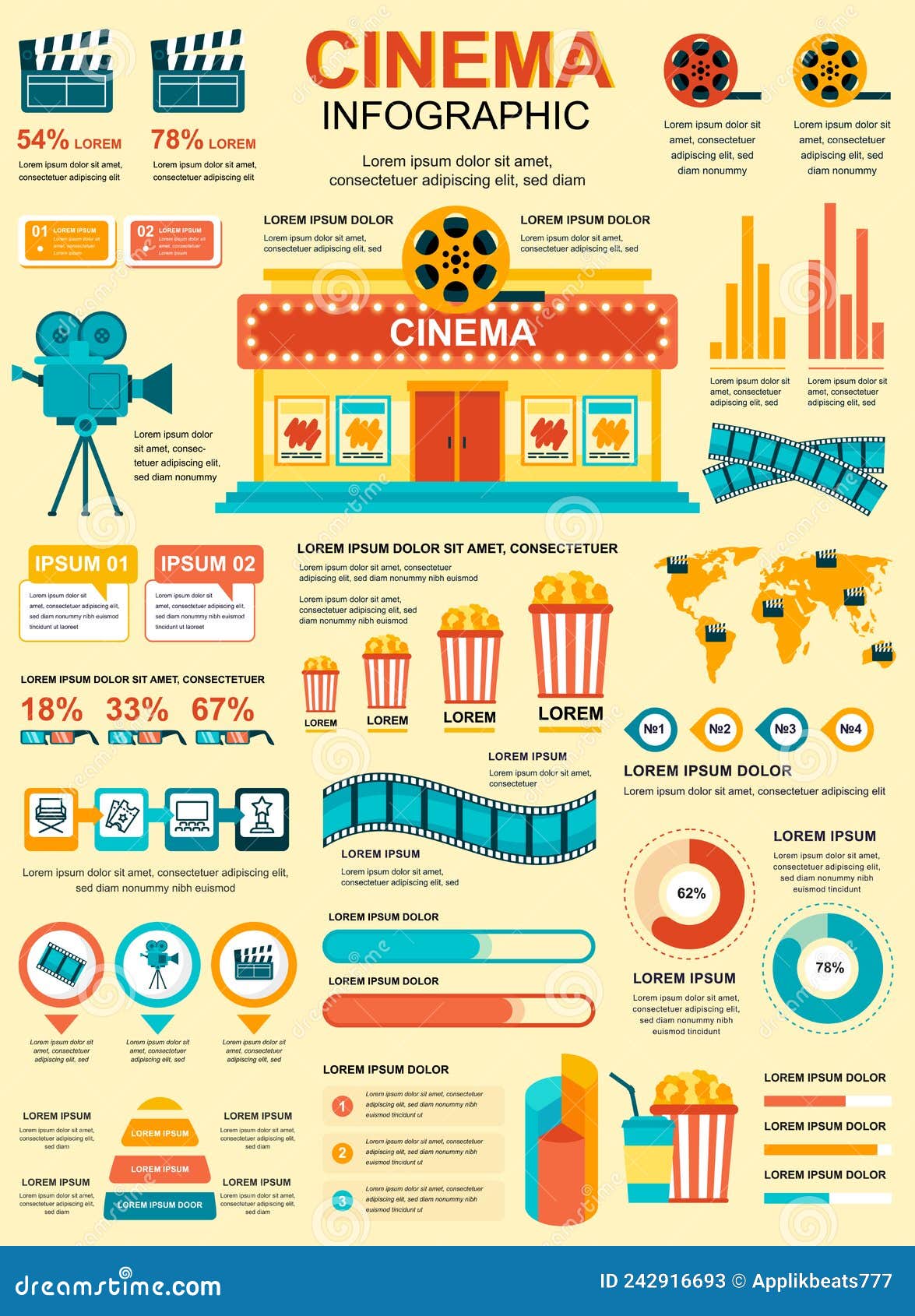 Cinema Banner with Infographic Elements. Film Industry Poster Template ...