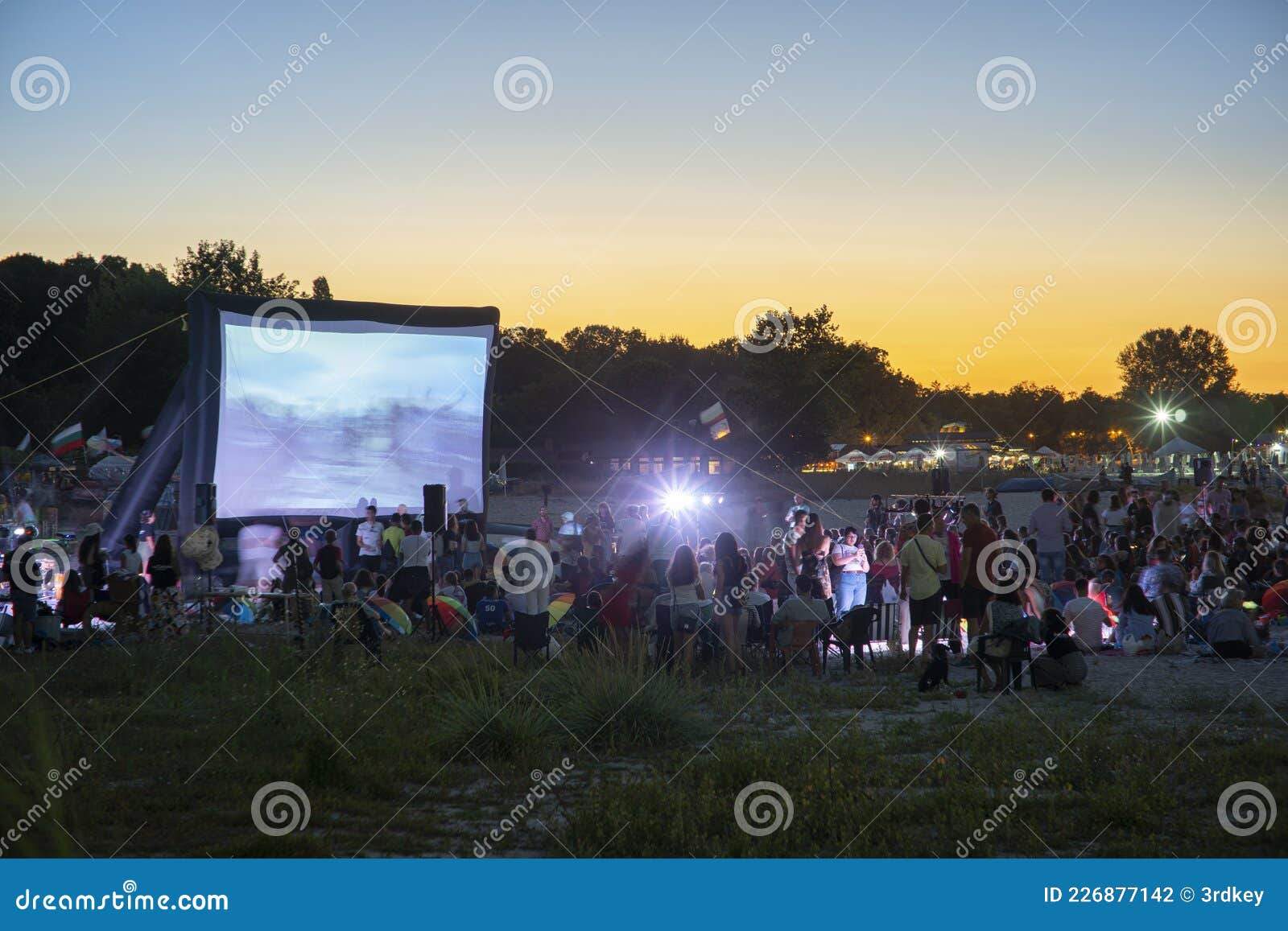 CINEMA on the BEACH at NIGHT with BOAT Editorial Photography - Image of ...