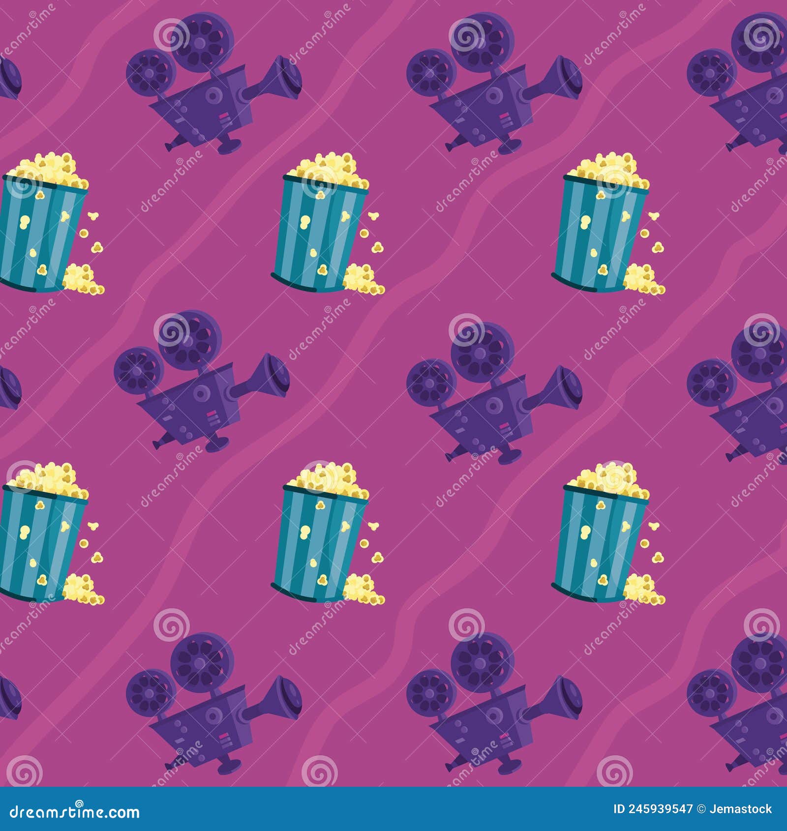 Cinema Cameras and Popcorn Pattern Stock Vector - Illustration of ...