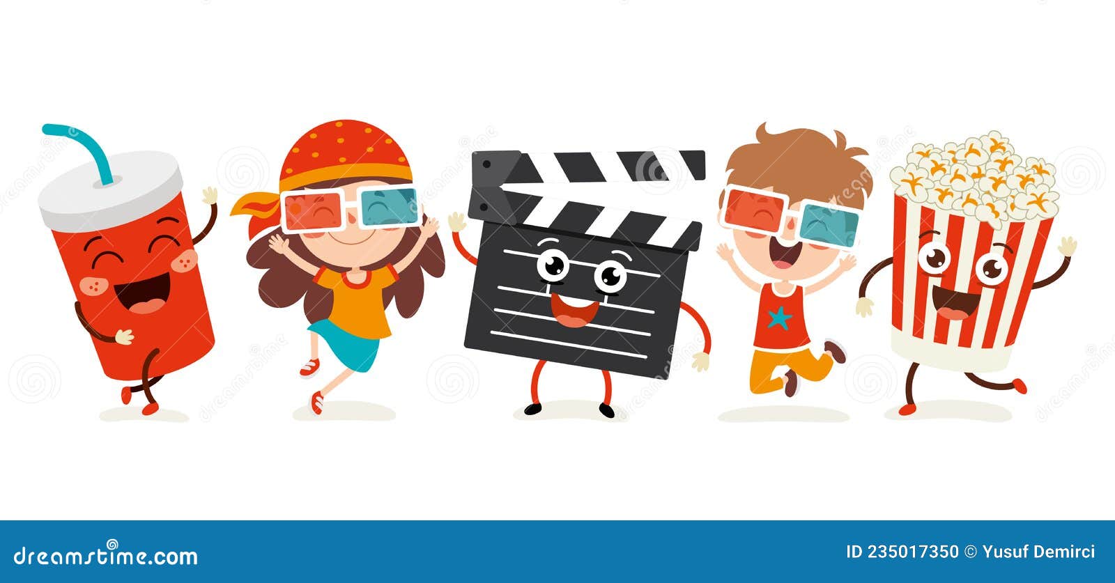 Cinema Concept with Cartoon Character Stock Vector - Illustration of ...