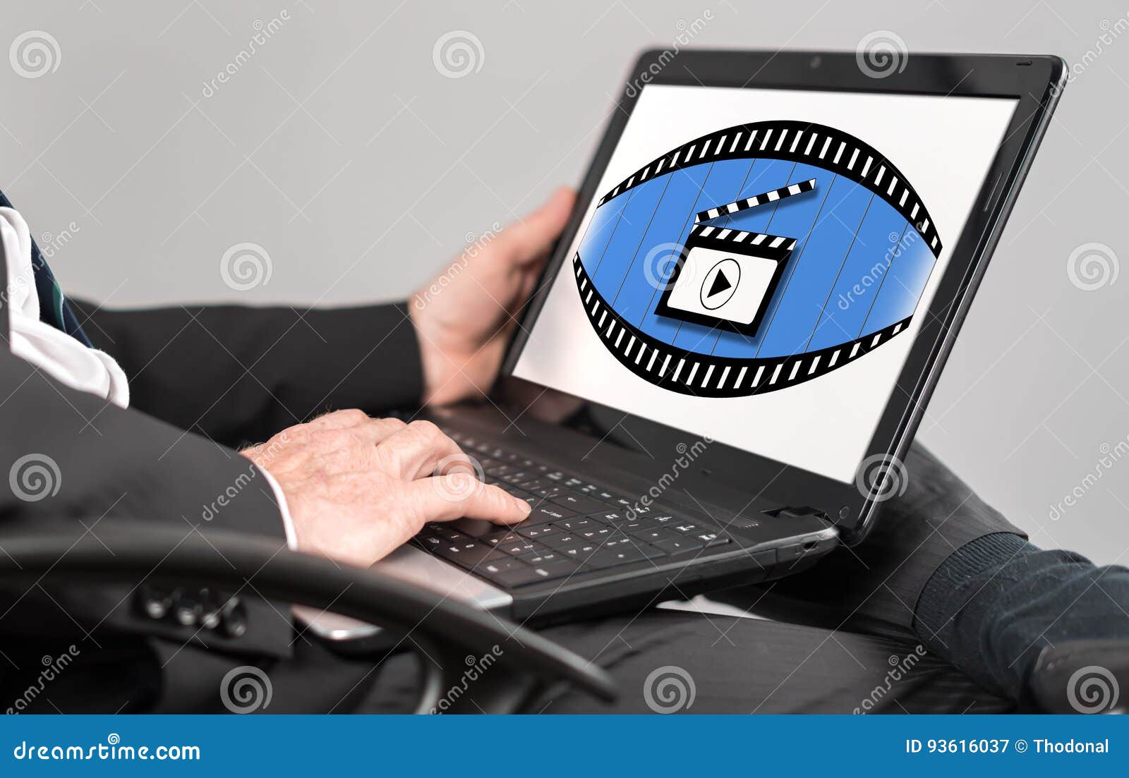 Cinema concept on a laptop stock image. Image of concept - 93616037