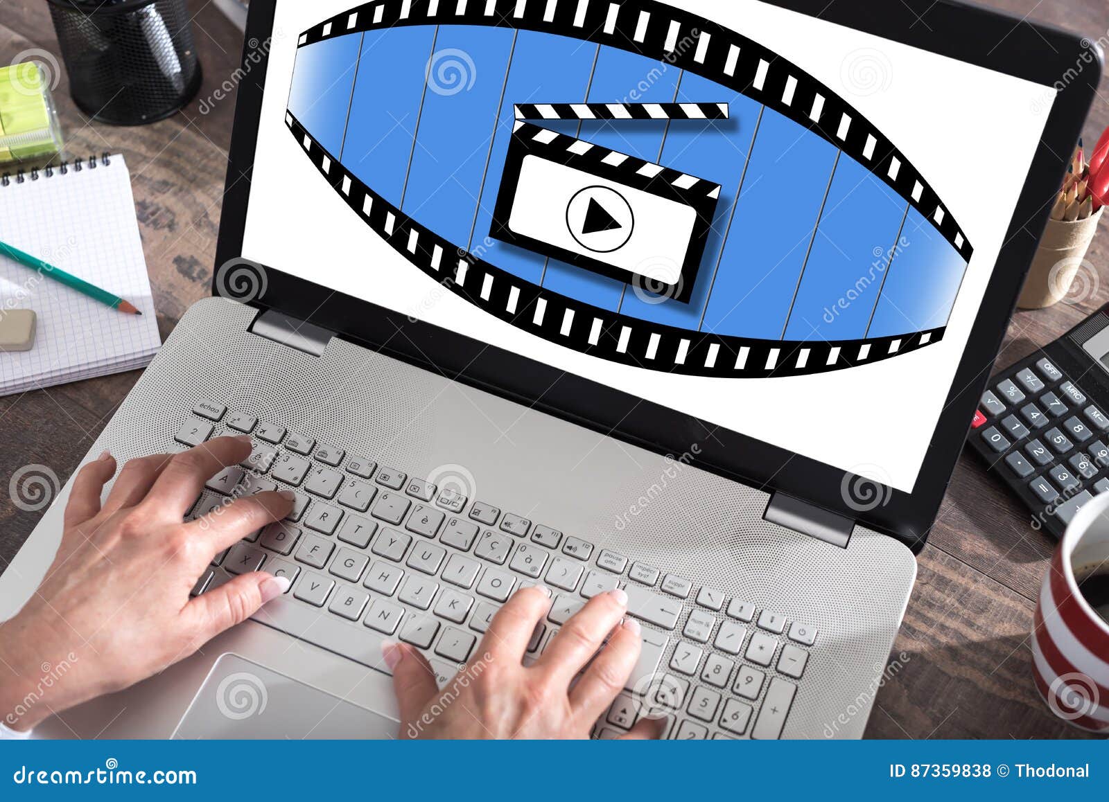 Cinema Concept on a Laptop Screen Stock Photo - Image of clapper, video ...
