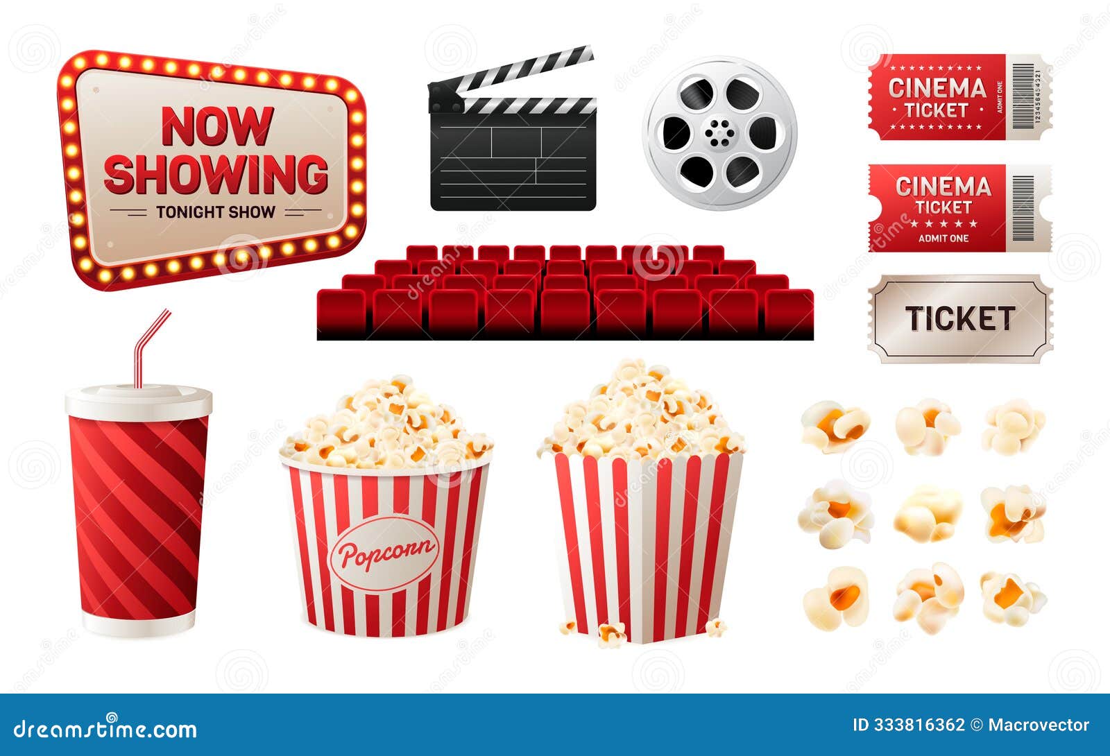 Cinema Elements in Realistic Style Stock Illustration - Illustration of ...