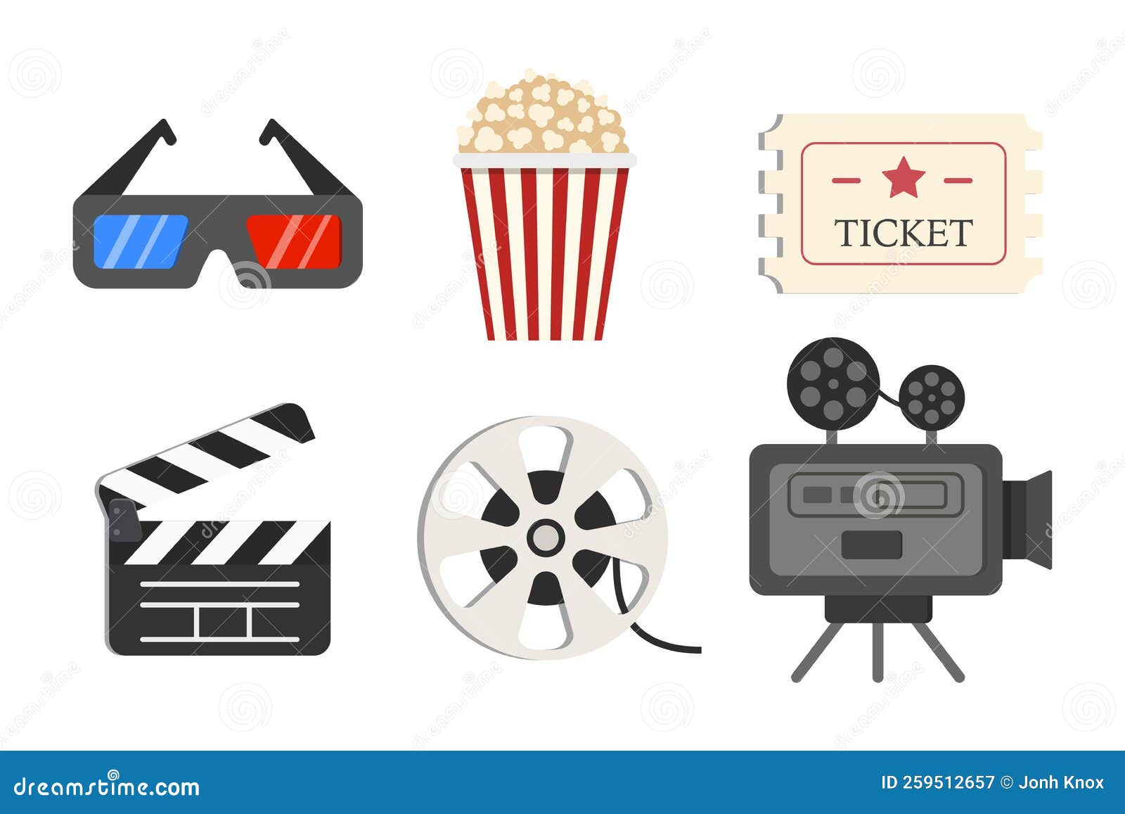 Cinema Elements Set. Collection for Websites Isolated on Blue ...