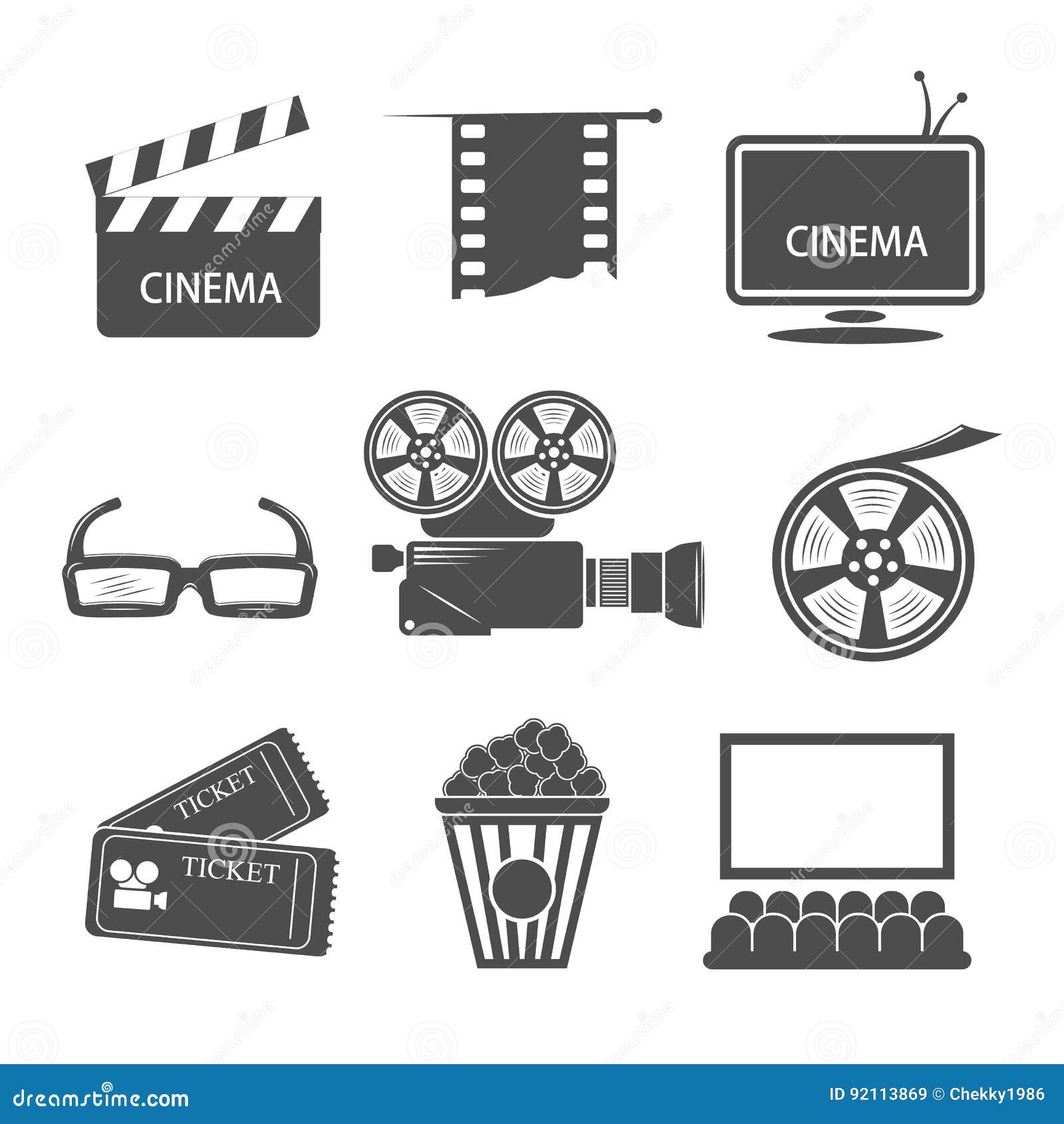 Cinema Elements Set stock vector. Illustration of black - 92113869