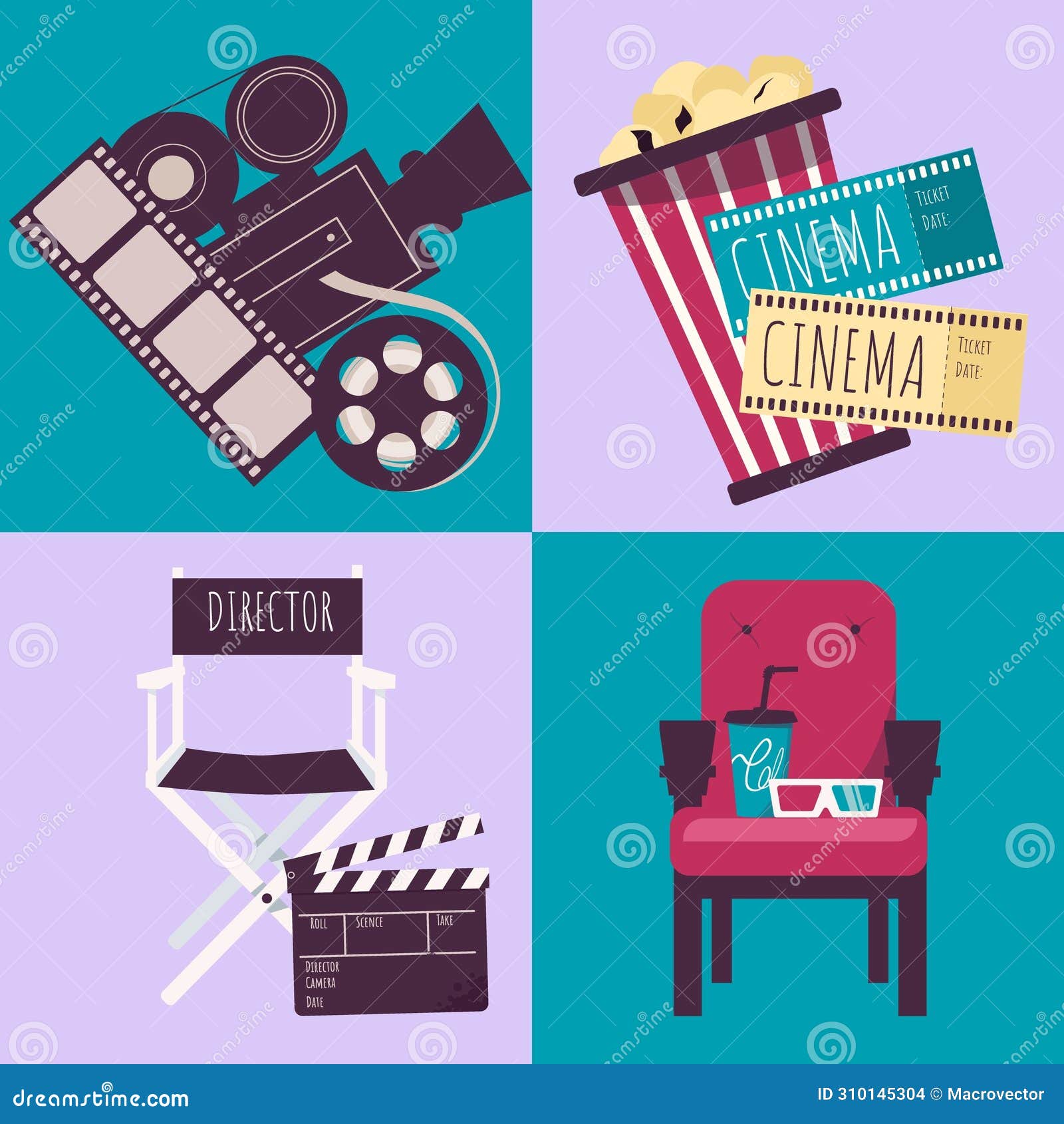 Cinema Flat Hand Drawn Cartoon Composition Set Stock Illustration ...