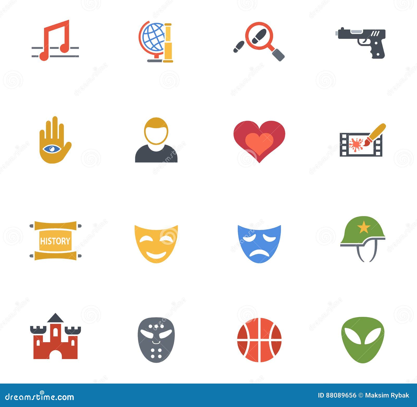 Cinema genre icon set stock vector. Illustration of biography - 88089656