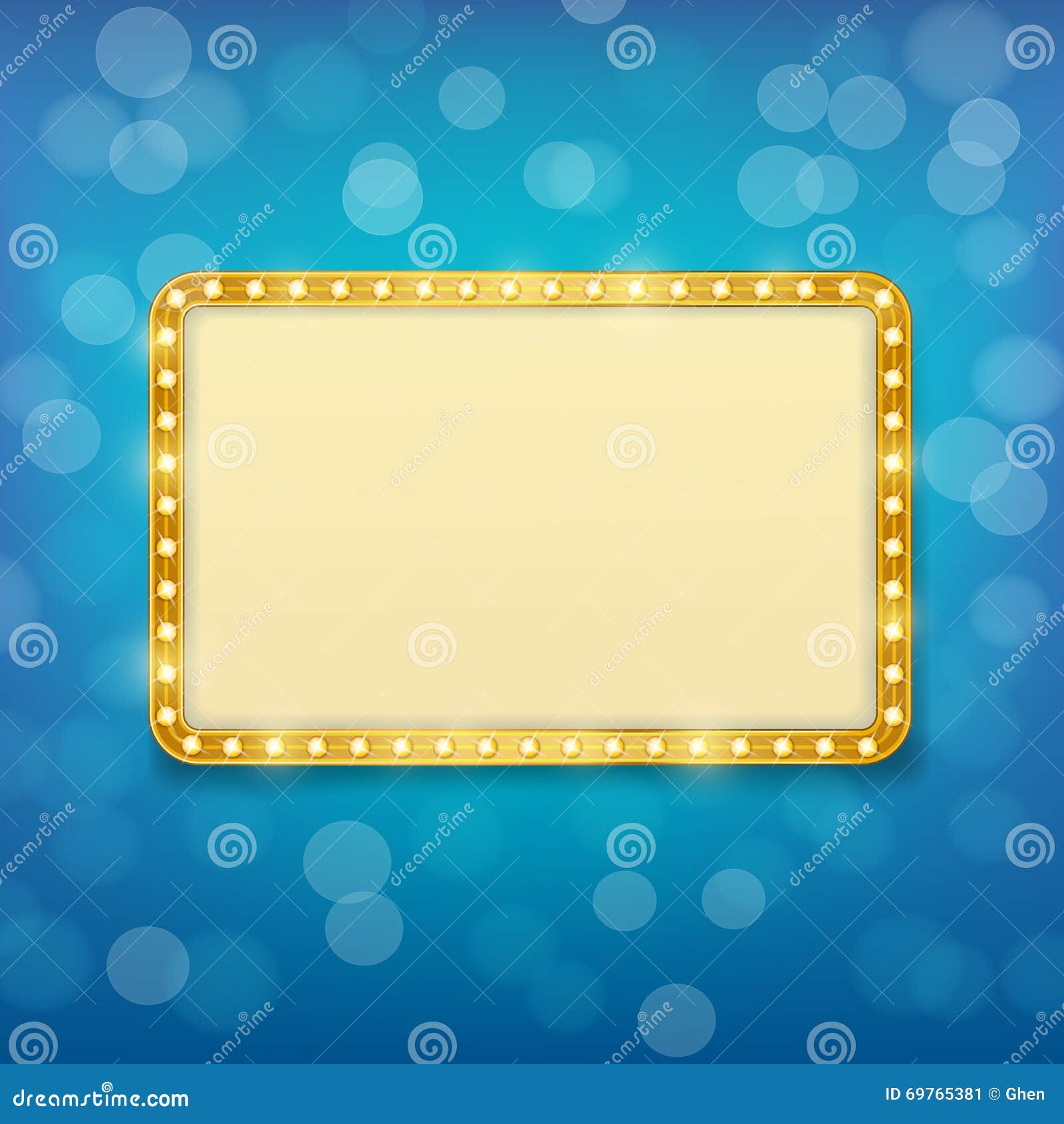 Cinema Golden Frame with Light Bulbs on Blue Background Stock Vector ...